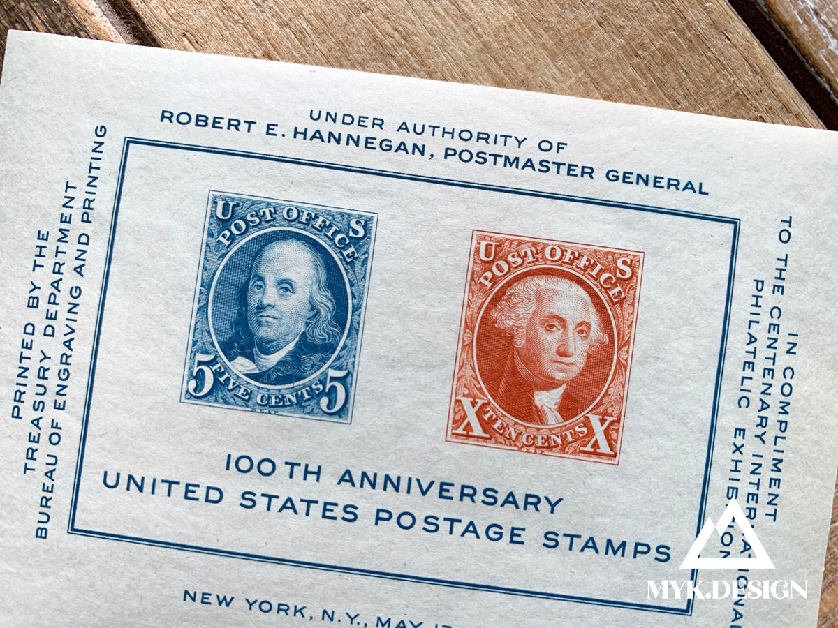 George Washington, Benjamin Franklin Souvenir Sheet U.S. Postage Stamp ...