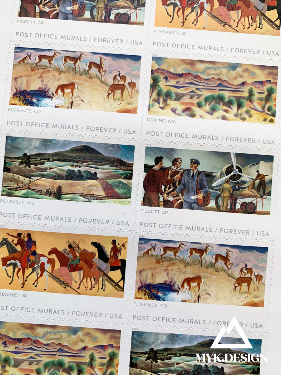 Post Office Murals | Sheet of 10 U.S. Postage Stamps | Face Value Fore ...